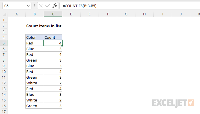 Count Items In List Excel Formula Exceljet